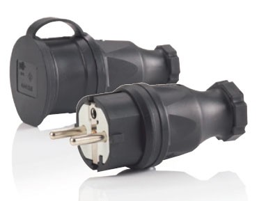 Schuko-Stecker und -Kupplung mit Deckel, schwarz 250 V / 16 A, für ...